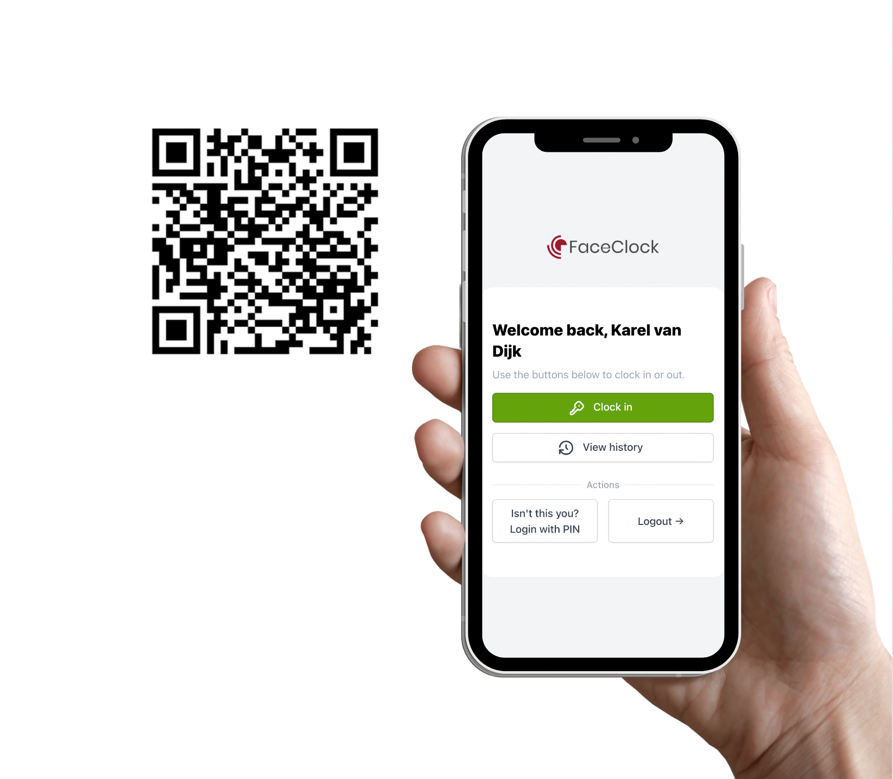 Inklokken met makkelijke en snelle QR-Code - FaceClock